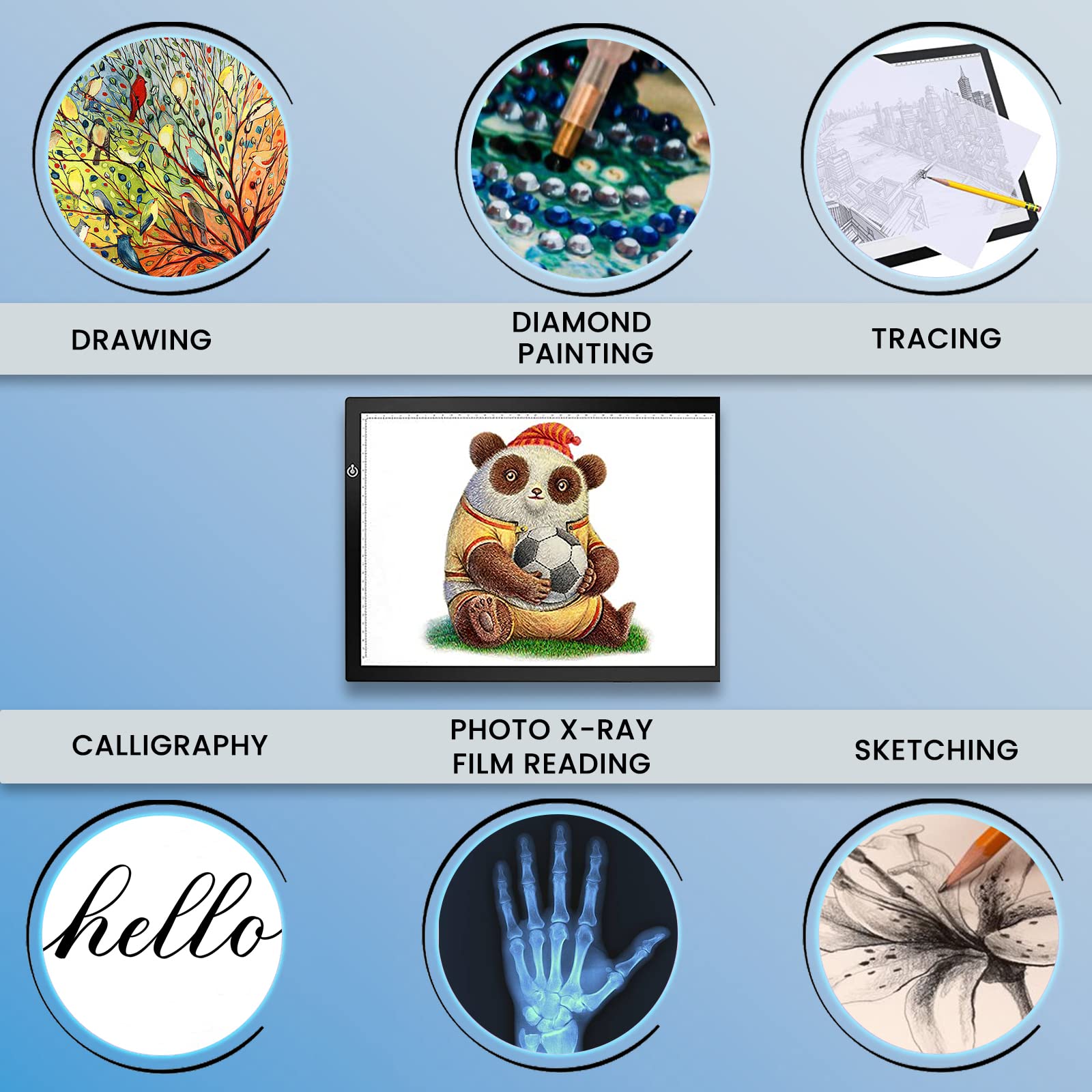 Santek A3 Eye-Friendly Dimmable LED Light Box for Tracing, Ultra-Thin Drawing Kit with Ruler, Magnets & Cable – Diamond Painting Art, Tattoo Stencils, Sketching, Animation & Artist Supplies