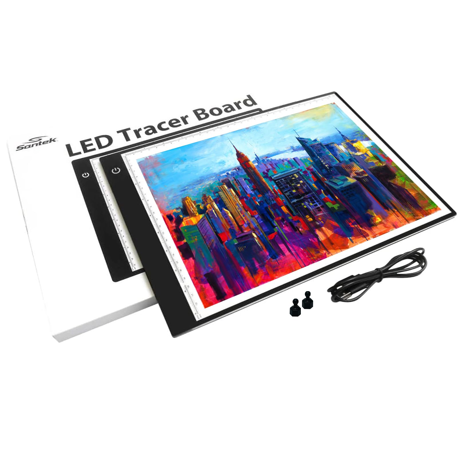 Santek A3 Eye-Friendly Dimmable LED Light Box for Tracing, Ultra-Thin Drawing Kit with Ruler, Magnets & Cable ā Diamond Painting Art, Tattoo Stencils, Sketching, Animation & Artist Supplies