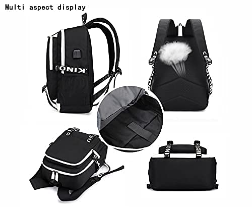 TwinYe Skeleton Hand White Red Rose Flower Backpack with USB Charging Port for Teen. (Red Rose), Black