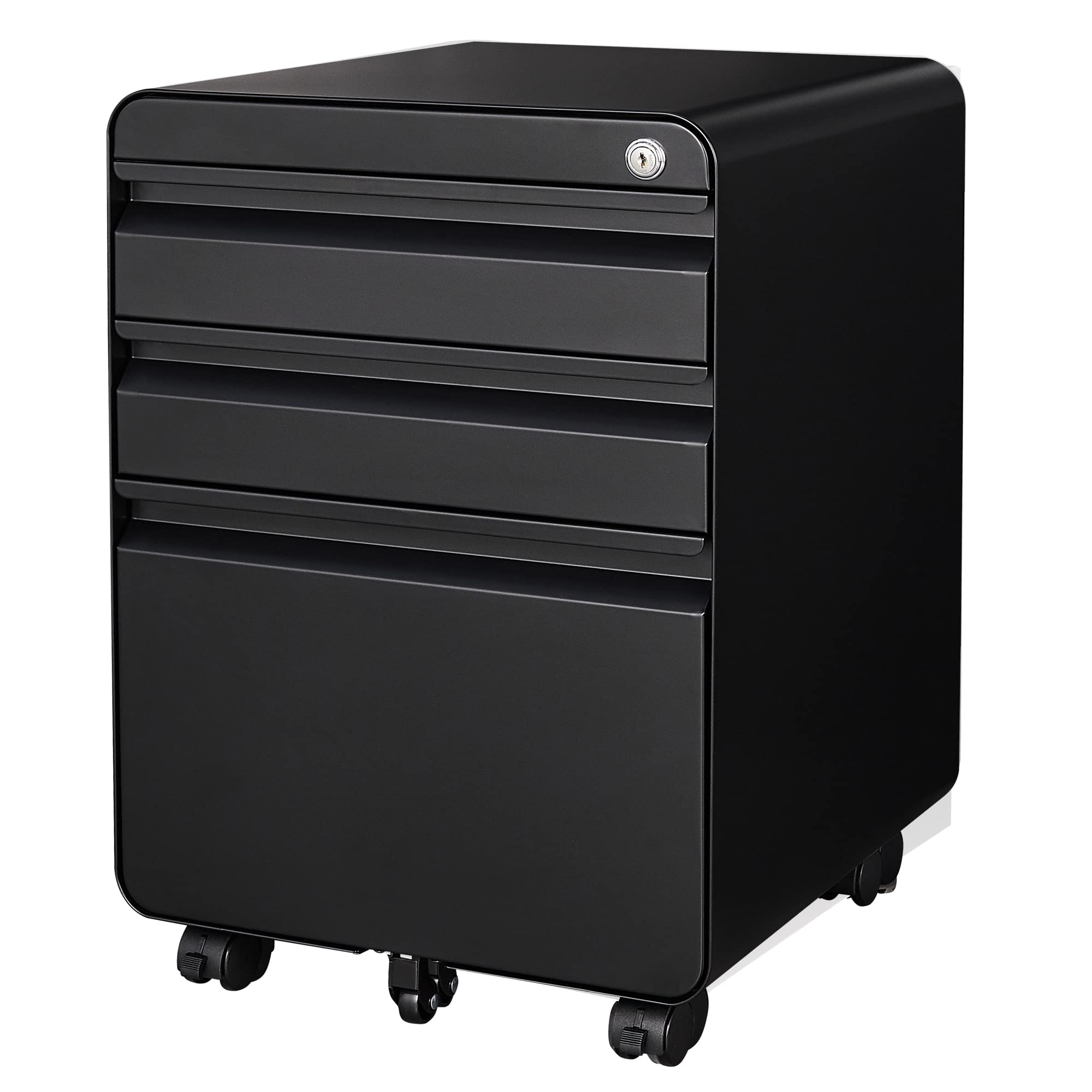 AFAIF 3 Drawer Mobile Locking File Cabinet,Metal Filing Cabinets for Home Office,Small Rolling File Cabinet Under Desk Office Drawer Storage Cabinet fits Letter/Legal/A4 Size,Black