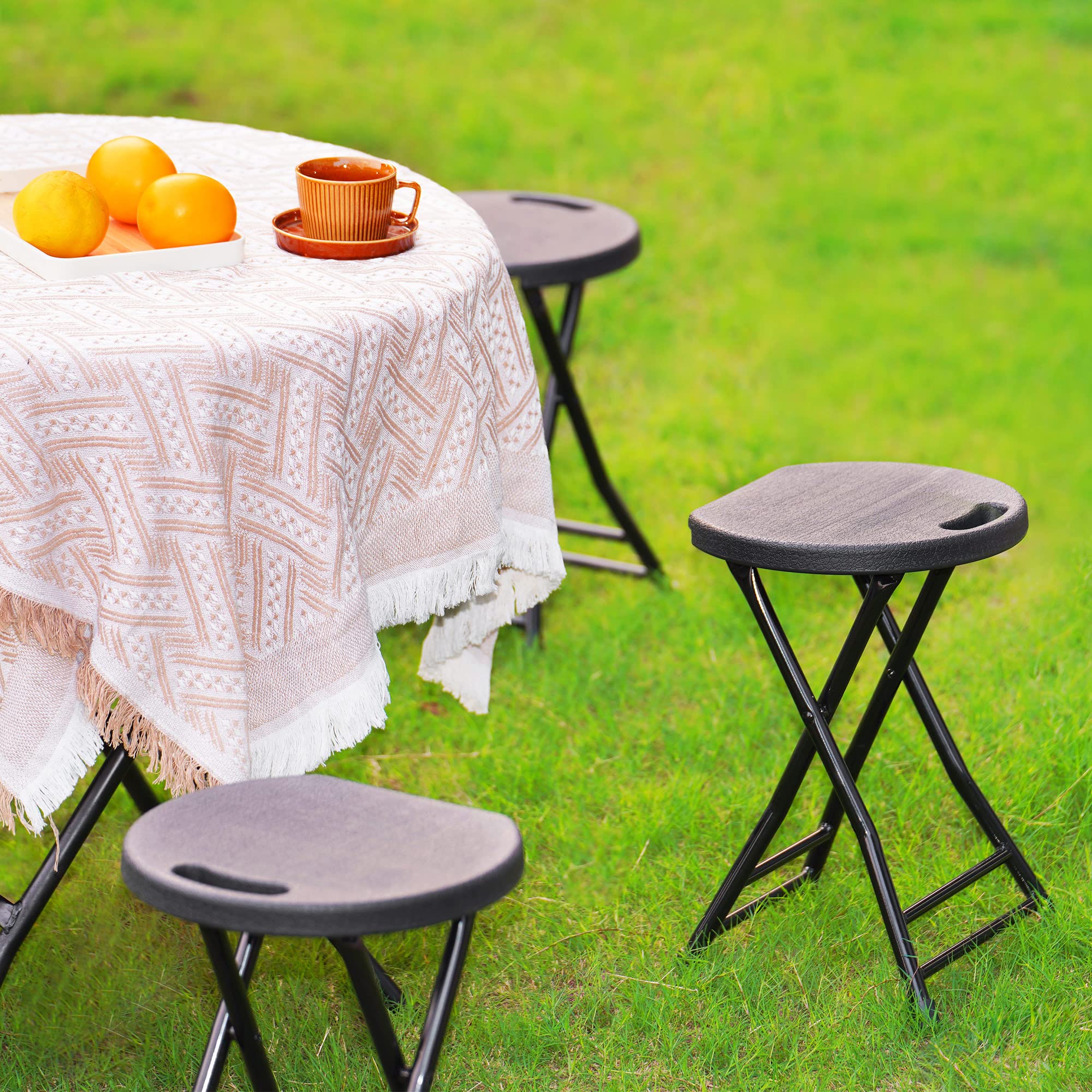 Allpop 2 Pack Folding Stool 18 Inch, Foldable Stool Chair Set of 2, 550lbs Capacity, Portable Round Bar Stool with Handle for Adults Kitchen Garden, Black