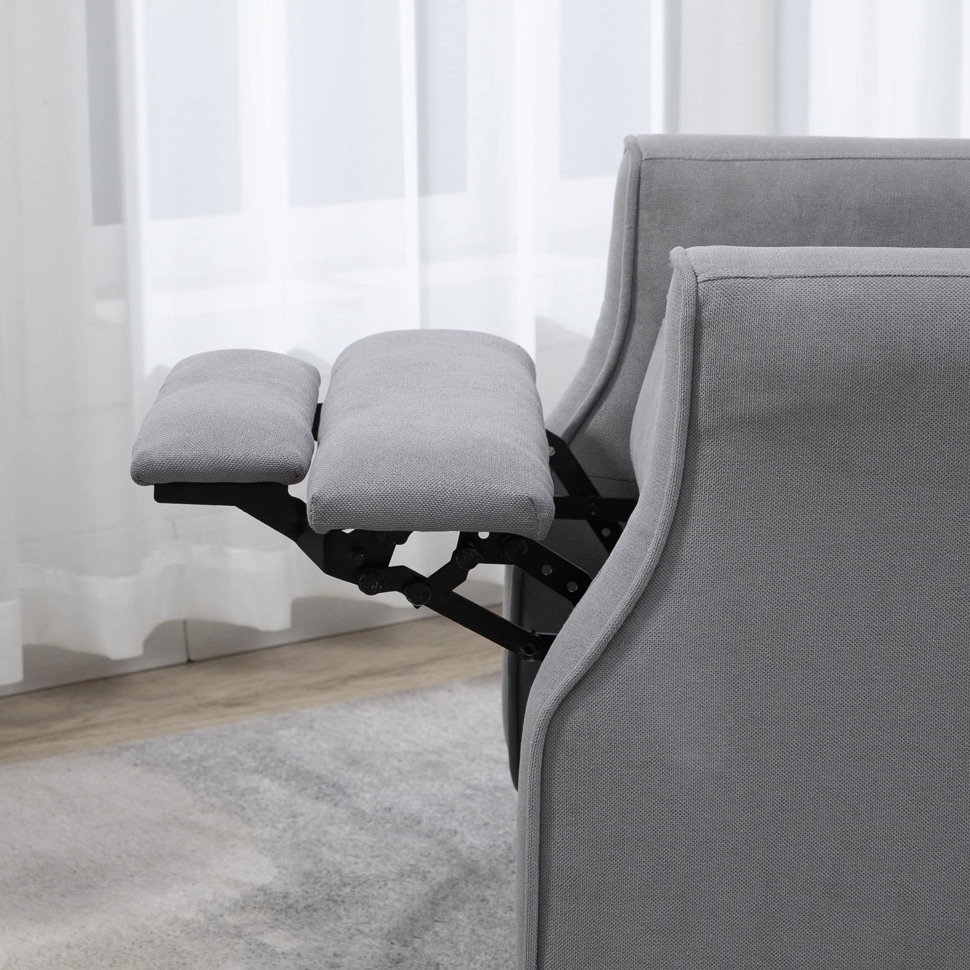 HOMCOM Fabric Recliner Chair, Modern Push Back Reclining Chair, Accent Lounge Arm Chair with Footrest, Solid Wood Legs, Gray