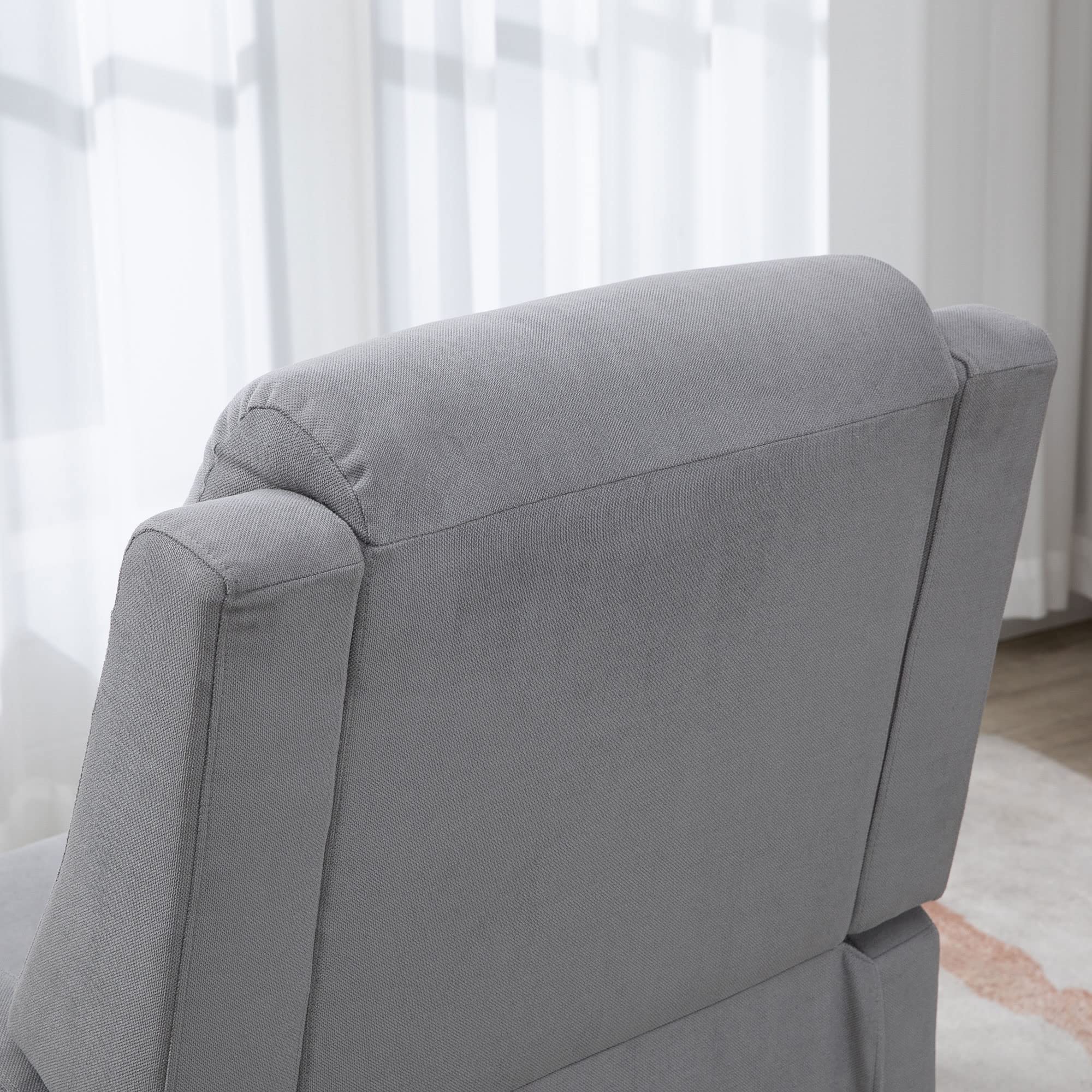 HOMCOM Fabric Recliner Chair, Modern Push Back Reclining Chair, Accent Lounge Arm Chair with Footrest, Solid Wood Legs, Gray