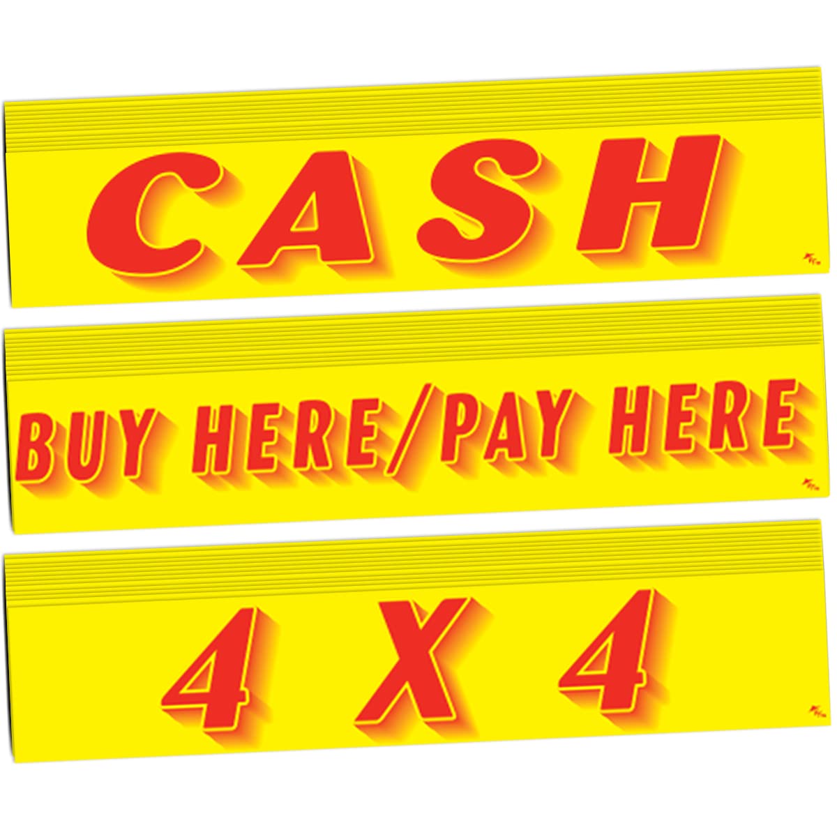 Versa Tags Windshield Slogan Stickers 12 Pack of Cash Stickers 12 Pack of Buy HERE Pay HERE Slogans 12 Pack of 4X4 Window Stickers (36) Dealership Stickers Red On Yellow
