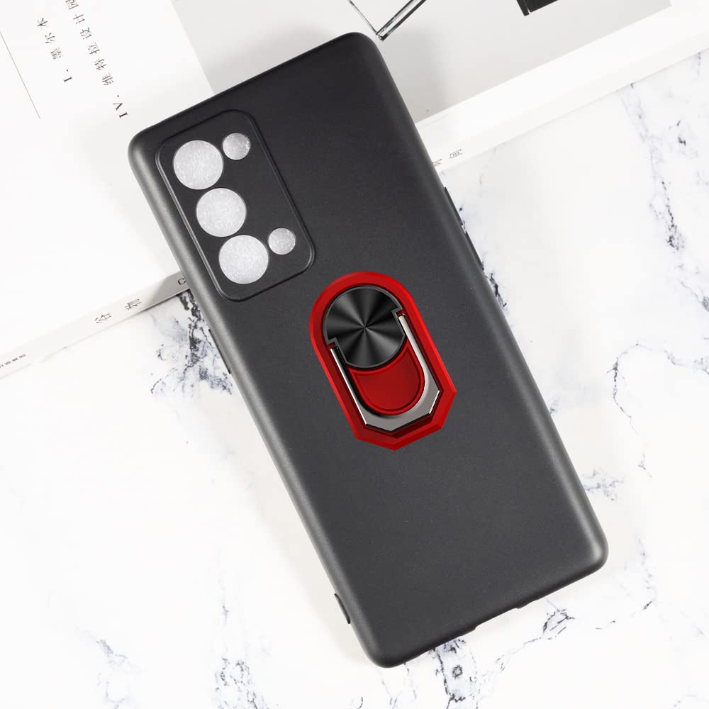 for Oppo Reno 6 Pro+ 5G Ultra Thin Phone Case + Ring Holder Kickstand Bracket, Gel Pudding Soft Silicone Phone for Oppo Reno 6 Pro Plus 5G 6.55 inches (RedRing-B)
