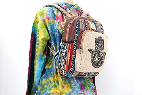 Unique Hand Print Mini Hemp Backpack Small Back Pack Hippie Bag Pack Festival Bag Pack 100% Hemp|100 VEGAN| FAIR TRADE | Handmade with Love