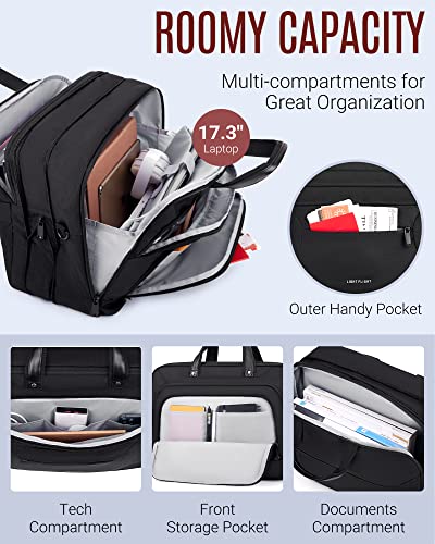 LIGHT FLIGHT Laptop Bag 17.3 Inch, Laptop Briefcase for Men Women, Expandable Large Computer Bag for Work, Office, Business Travel (Black)