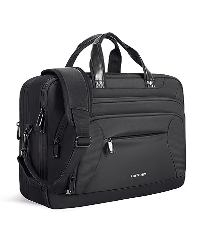 LIGHT FLIGHT Laptop Bag 17.3 Inch, Laptop Briefcase for Men Women, Expandable Large Computer Bag for Work, Office, Business Travel (Black)