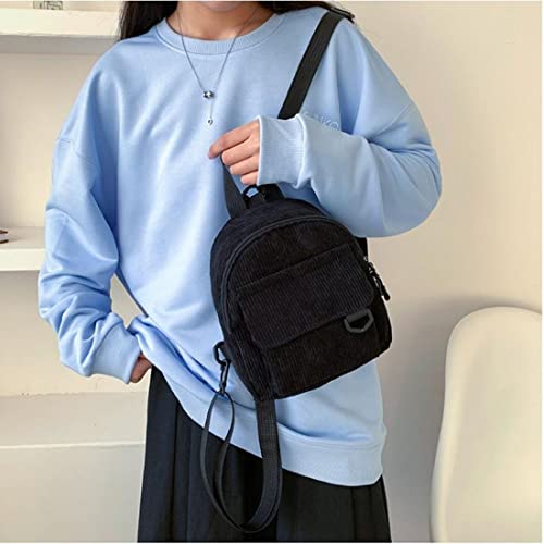 MBVBN Cute Mini Corduroy Backpack Casual Shoulder Bag Casual Kawaii Small (Black)