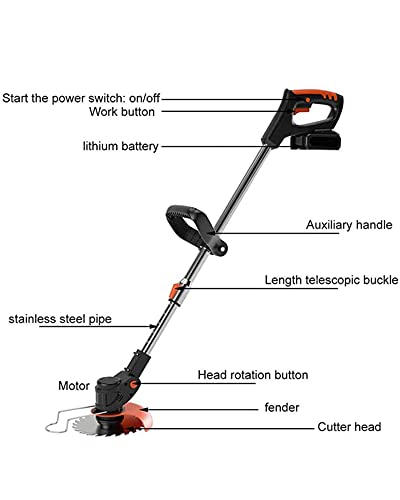 Electric String Trimmer Weed Wacker Lawn Edger with 2 Li-Ion Battery 1 Charger and 16 Cutting Blades for Lawn Yard Garden Bush Trimming & Pruning