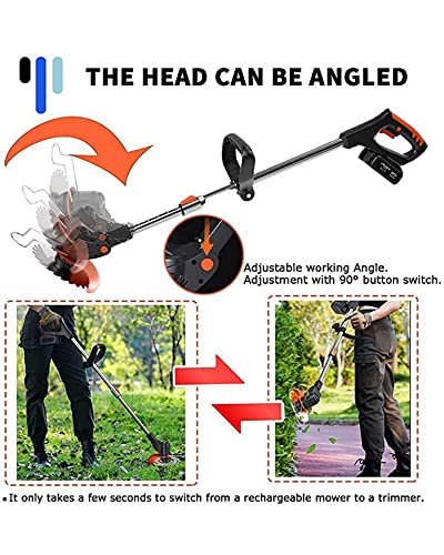 Electric String Trimmer Weed Wacker Lawn Edger with 2 Li-Ion Battery 1 Charger and 16 Cutting Blades for Lawn Yard Garden Bush Trimming & Pruning