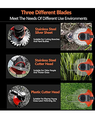 Electric String Trimmer Weed Wacker Lawn Edger with 2 Li-Ion Battery 1 Charger and 16 Cutting Blades for Lawn Yard Garden Bush Trimming & Pruning