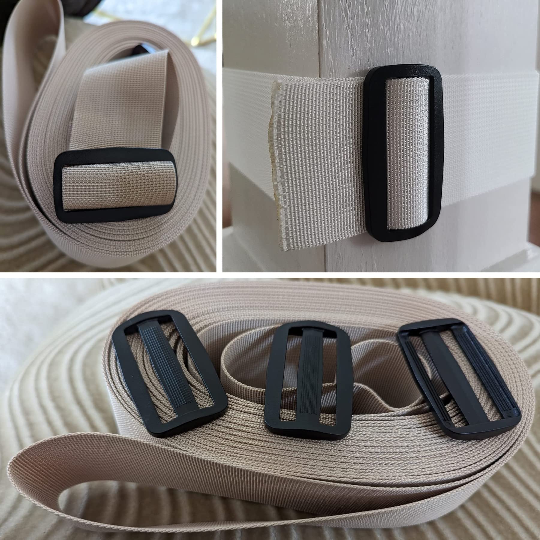 DEYACE 2 Inch Nylon Webbing Strap with Plastic Tri-Glide Slide Clips, 10 25 50 Yards Heavy Duty Nylon Strapping for Indoor or Outdoor Gear, DIY Crafting, Repairing (White, 2" x 10 Yards)