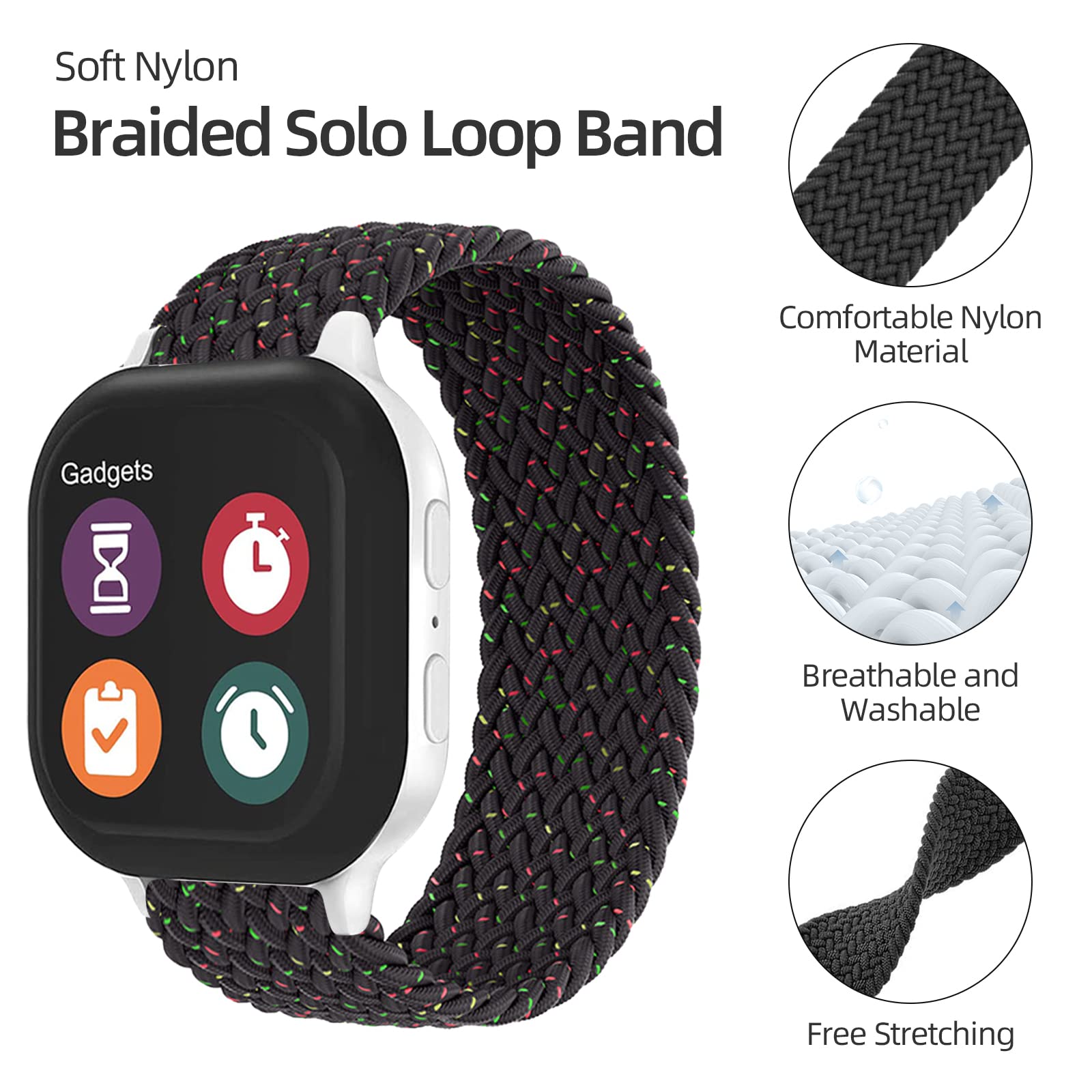 SimpleThings Nylon Solo Loop Compatible for Gizmo Watch Gabb Watch 1/2/3 Watch Band Replacement, 20mm Braided Breathable Stretchy Sport Watch Strap for Kids Boys Girls