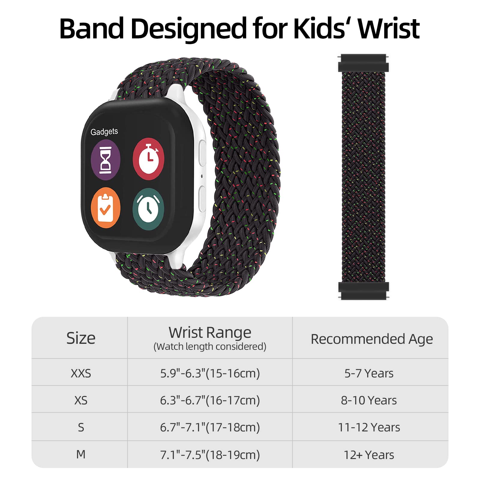 SimpleThings Nylon Solo Loop Compatible for Gizmo Watch Gabb Watch 1/2/3 Watch Band Replacement, 20mm Braided Breathable Stretchy Sport Watch Strap for Kids Boys Girls