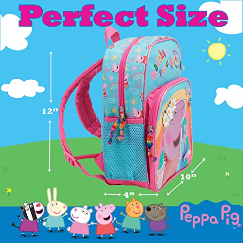 Peppa Pig Glitter Floating Confetti Backpack for Girls, Pre-school bookbag with Front Pocket, 12β Bookbag w/Padded Back and Adjustable Shoulder Straps
