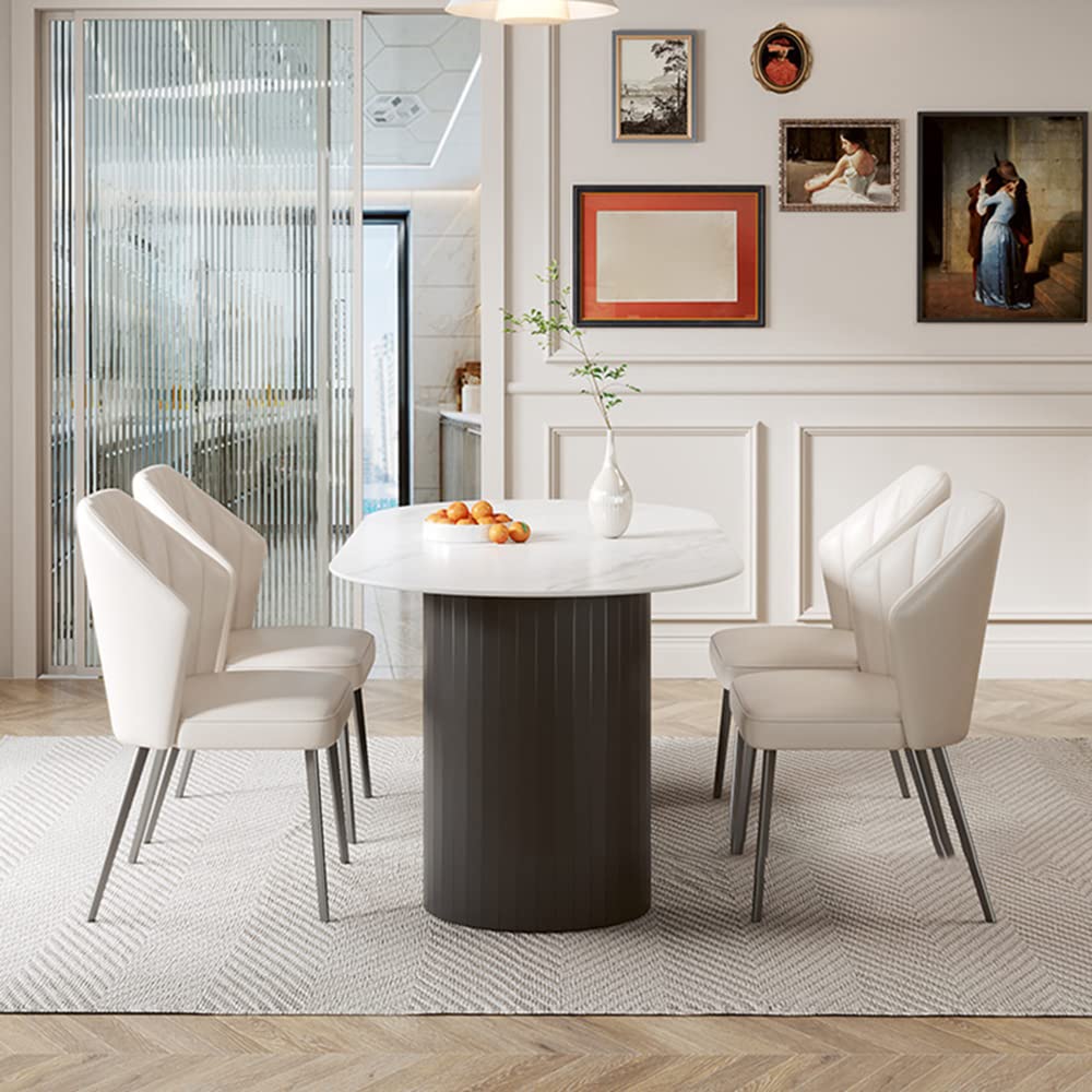 LITFAD Modern Oval Dining Table - 51.2" L x 31.5" W x 29.5" H, Slate Top, Restaurant Table, Double Pedestal, No Chairs Included