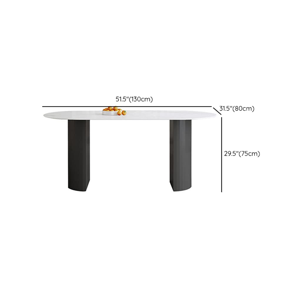 LITFAD Modern Oval Dining Table - 51.2" L x 31.5" W x 29.5" H, Slate Top, Restaurant Table, Double Pedestal, No Chairs Included