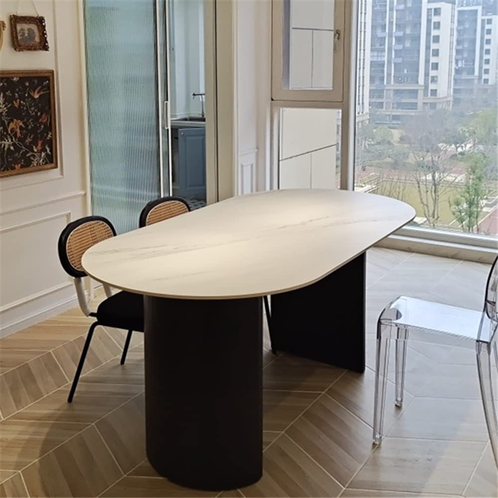 LITFAD Modern Oval Dining Table - 51.2" L x 31.5" W x 29.5" H, Slate Top, Restaurant Table, Double Pedestal, No Chairs Included