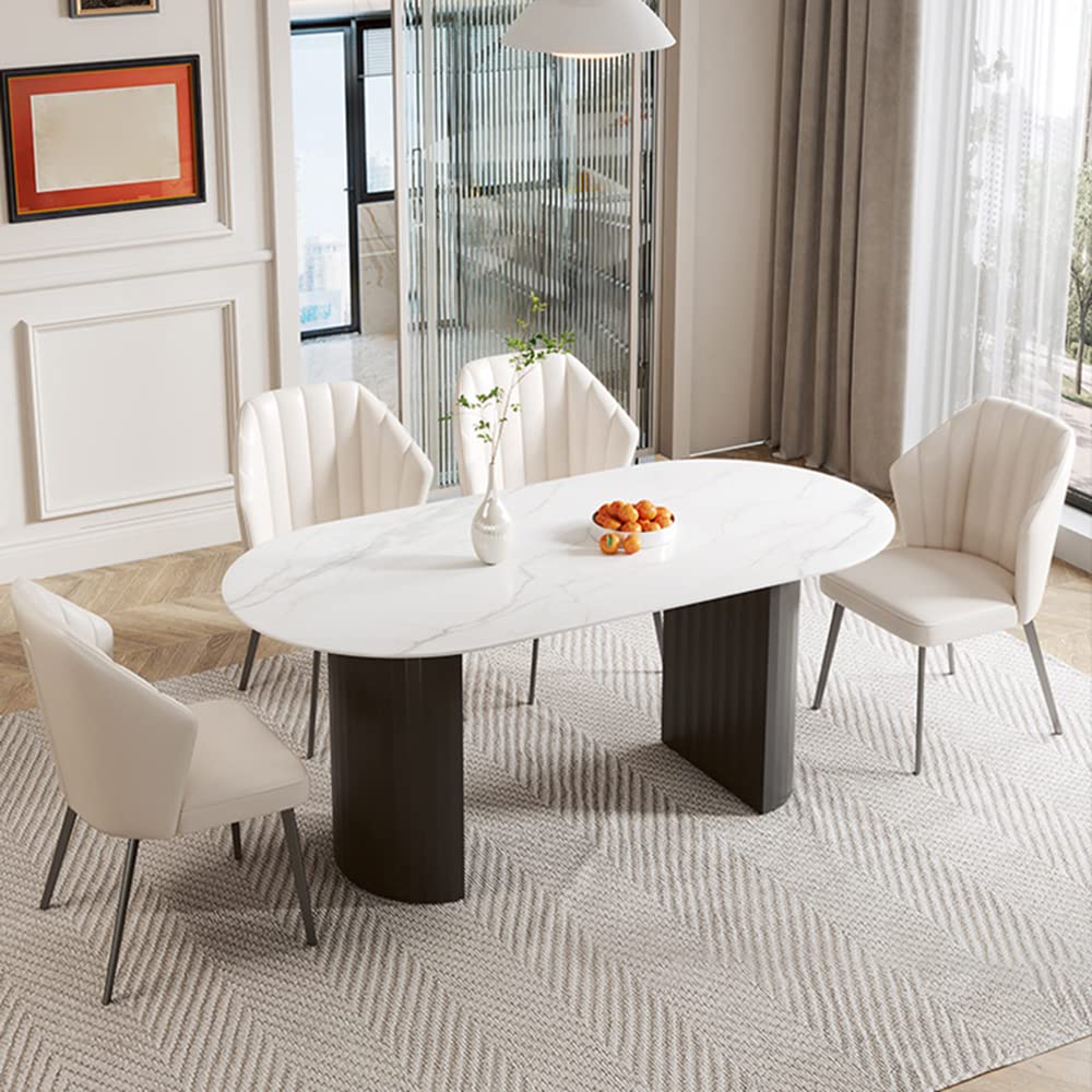 LITFAD Modern Oval Dining Table - 51.2" L x 31.5" W x 29.5" H, Slate Top, Restaurant Table, Double Pedestal, No Chairs Included