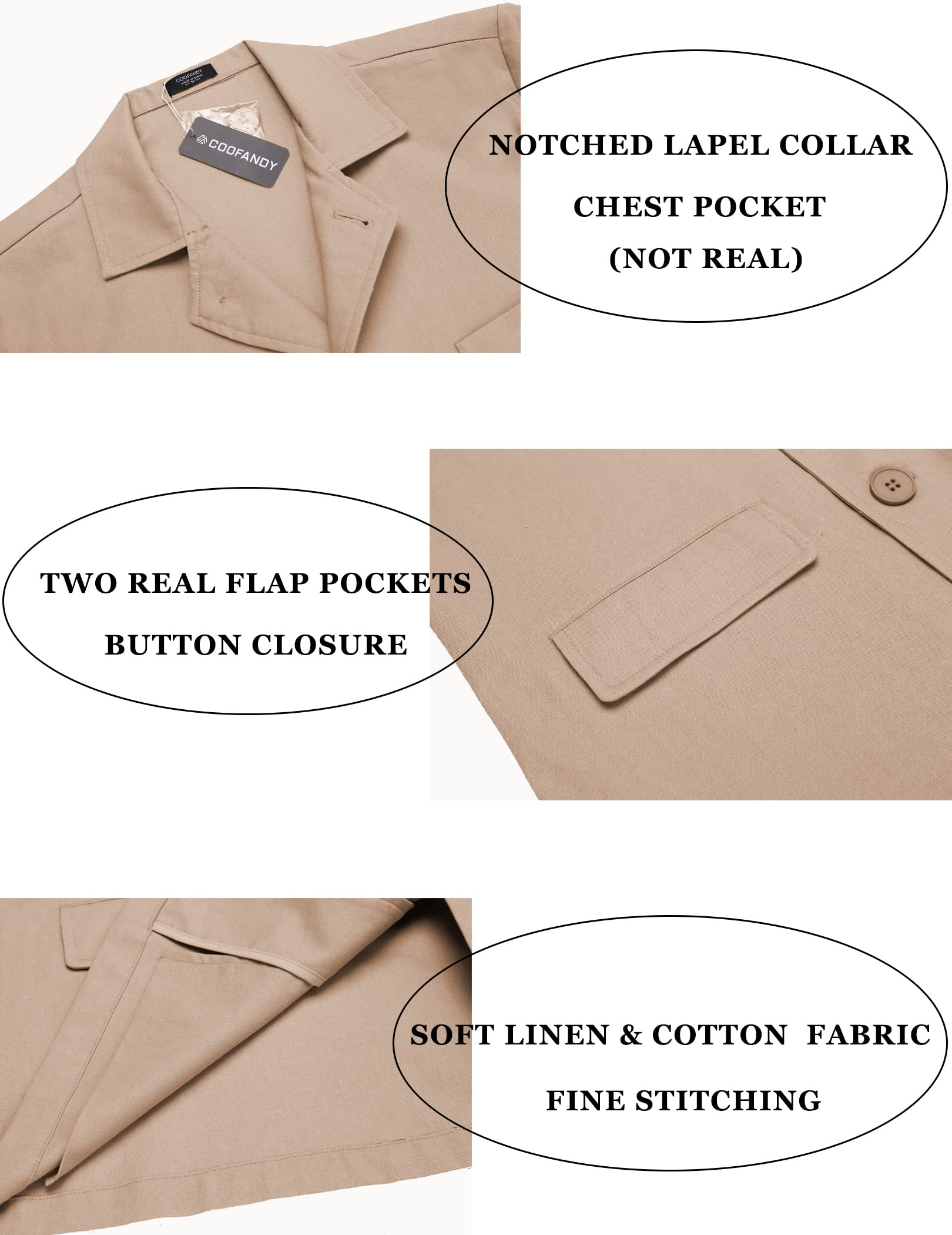 COOFANDY Men's Cotton Linen Shirt Jacket Casual Sport Coats Lightweight Suit Blazer Jackets
