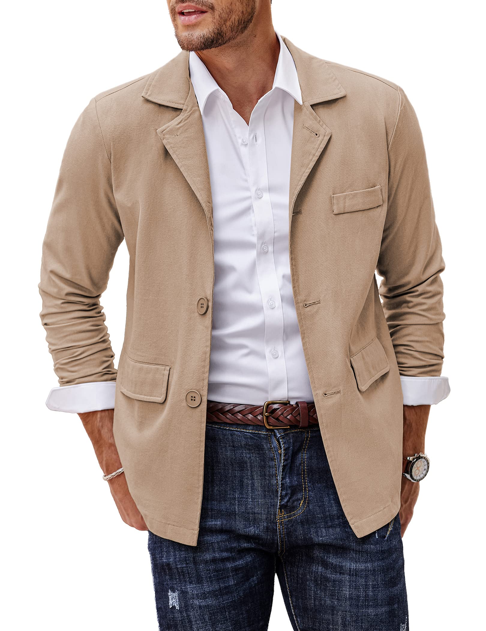 COOFANDY Men's Cotton Linen Shirt Jacket Casual Sport Coats Lightweight Suit Blazer Jackets
