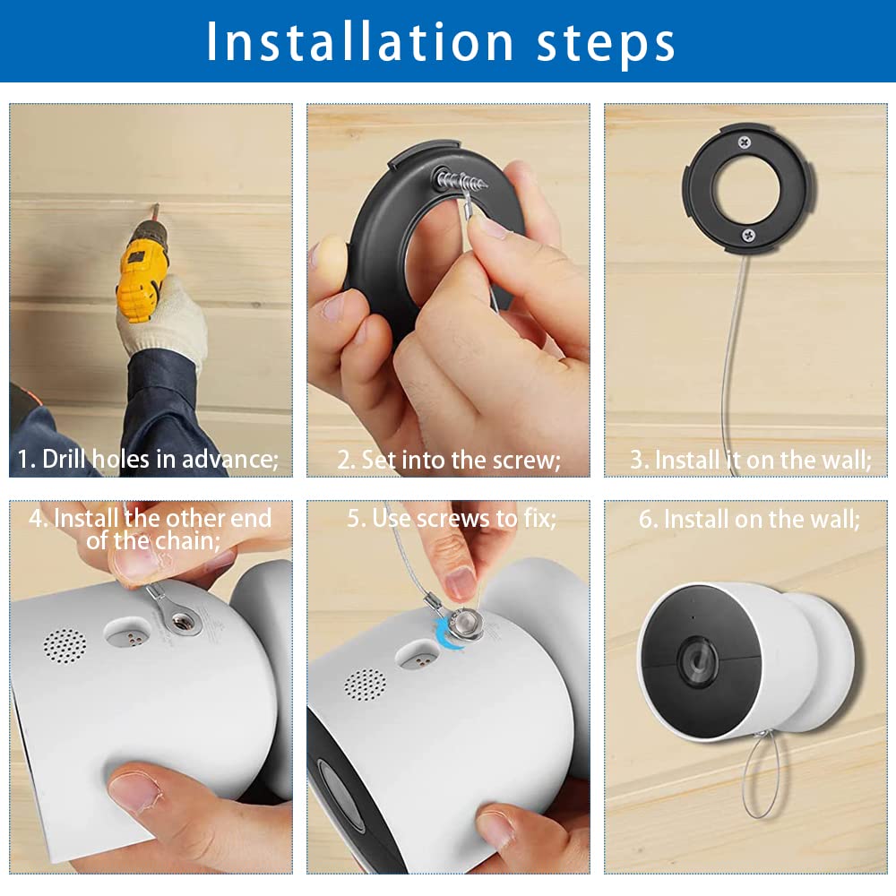 VVHOOY Anti-Drop Security Chain Compatible with Google Nest Cam(Battery)/Arlo Pro 4 3 Ultra 2/Simplisafe Outdoor/Noorio B200 Wireless, Security Cable with Anti-Theft Screws, 2 Pack