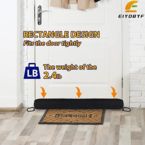 Home Weighted Door Draft Stopper 32 Inch, Weather Stripping Noise Blocker Window Breeze Blocker Door Sweeps - Improved Rectangle Door Draft Blocker with Hook Loops, More Fits 0 to 3" Door Gaps, Black