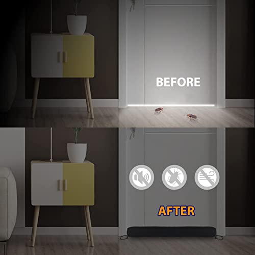 Home Weighted Door Draft Stopper 32 Inch, Weather Stripping Noise Blocker Window Breeze Blocker Door Sweeps - Improved Rectangle Door Draft Blocker with Hook Loops, More Fits 0 to 3" Door Gaps, Black