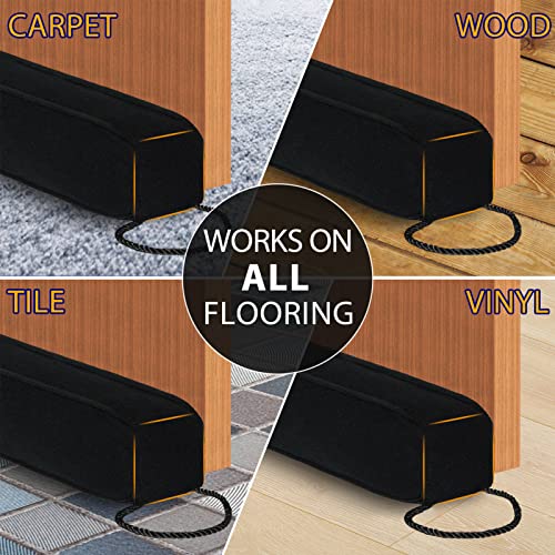 Home Weighted Door Draft Stopper 32 Inch, Weather Stripping Noise Blocker Window Breeze Blocker Door Sweeps - Improved Rectangle Door Draft Blocker with Hook Loops, More Fits 0 to 3" Door Gaps, Black
