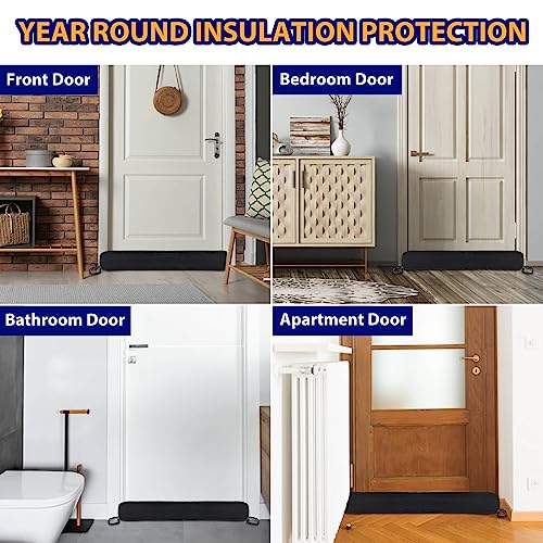 Home Weighted Door Draft Stopper 32 Inch, Weather Stripping Noise Blocker Window Breeze Blocker Door Sweeps - Improved Rectangle Door Draft Blocker with Hook Loops, More Fits 0 to 3" Door Gaps, Black