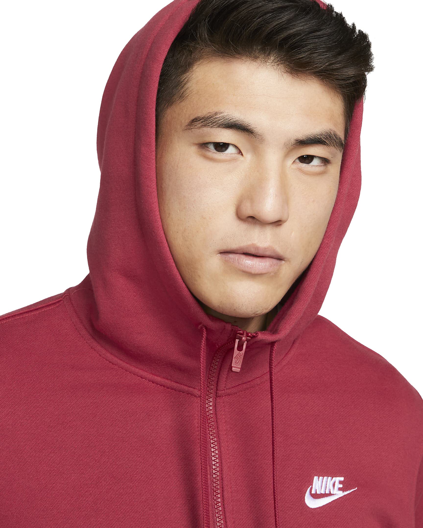Nike "Sportswear Club Fleece Men's Full-Zip Hoodie (BV2645-690) Pomegranate, Size: Small
