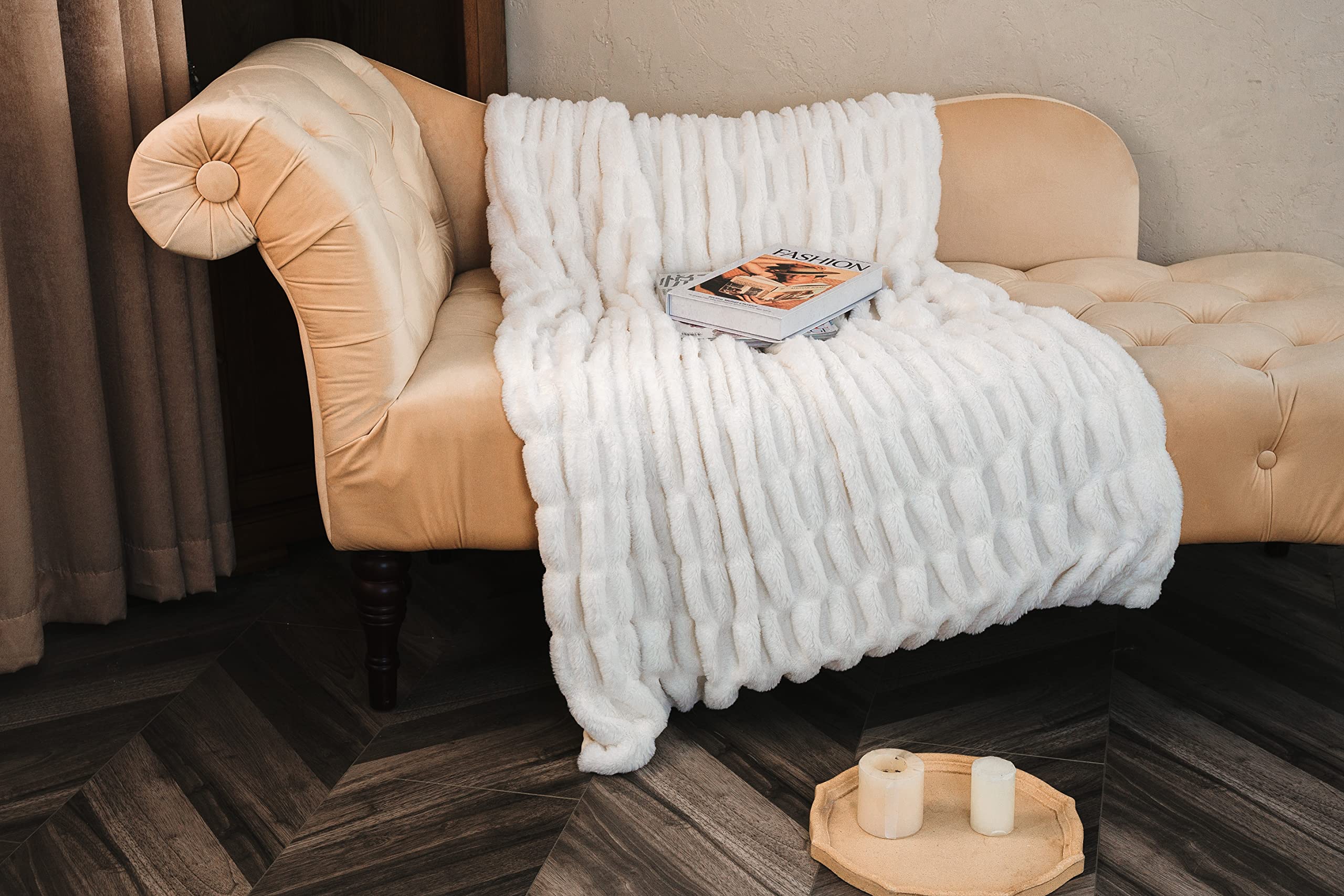 Softness Warm Faux Fur Throw Blanket White- Tie-dye Fuzzy Fluffy Super Soft Furry Plush Decorative Comfy Shag Thick Sherpa Shaggy Throws and Blankets Couch, Sofa, Bed, (Single)