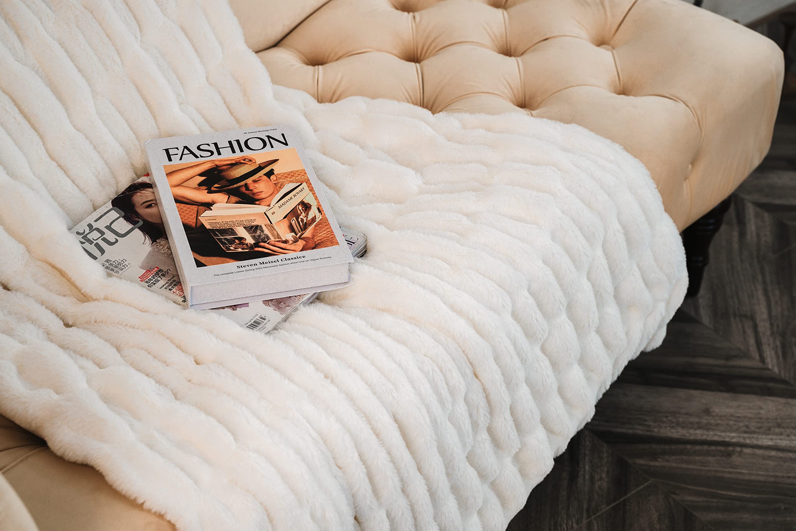 Softness Warm Faux Fur Throw Blanket White- Tie-dye Fuzzy Fluffy Super Soft Furry Plush Decorative Comfy Shag Thick Sherpa Shaggy Throws and Blankets Couch, Sofa, Bed, (Single)