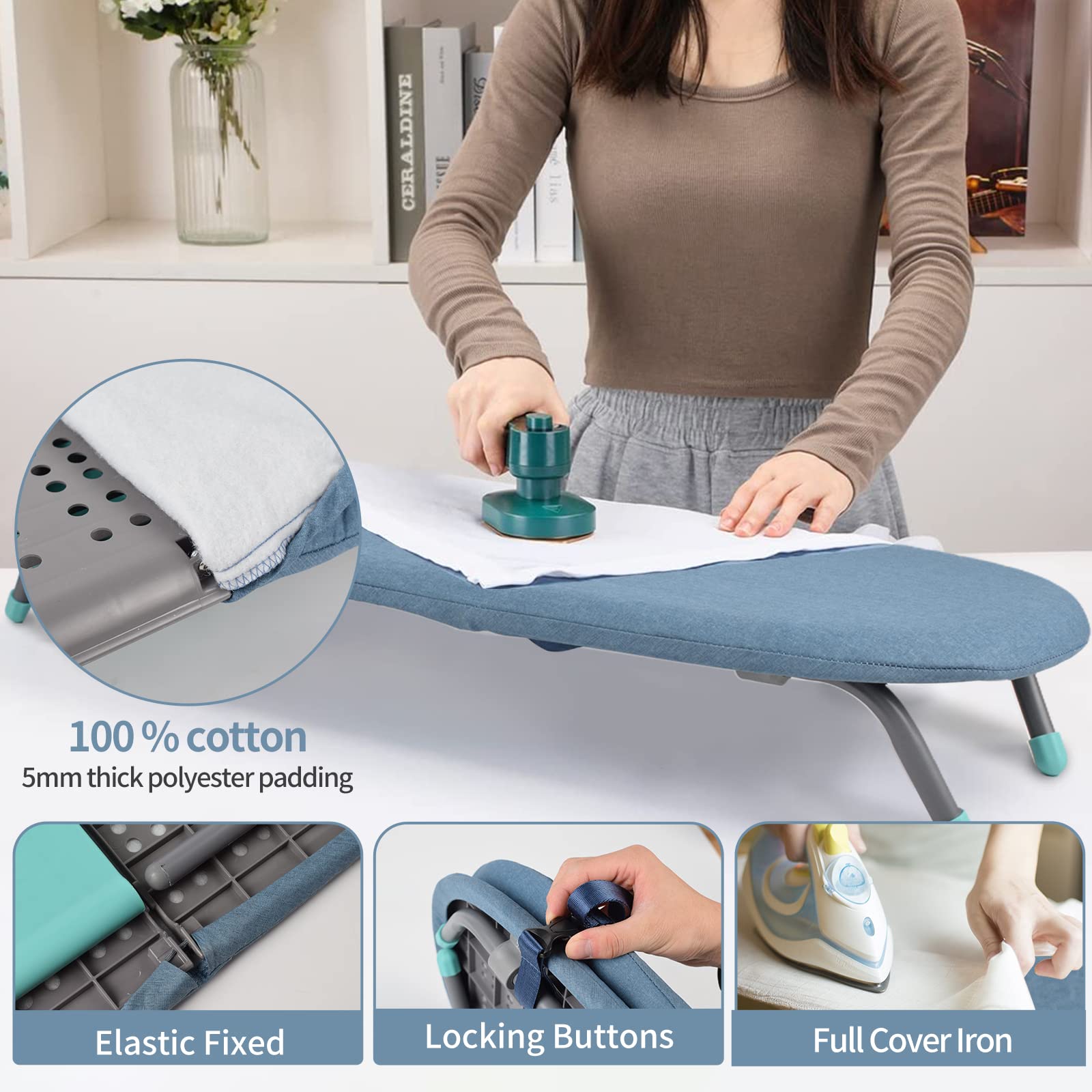 Foldable Ironing Board, Travel Ironing Board with Heat Resistant Ironing Board Cover, Easily Folds for Convenient Storage.