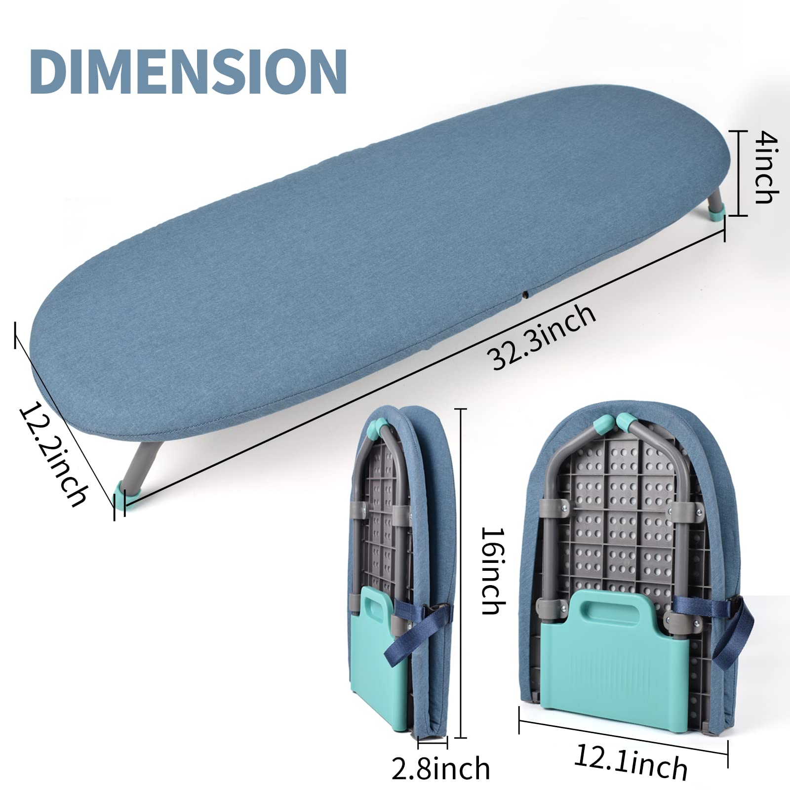 Foldable Ironing Board, Travel Ironing Board with Heat Resistant Ironing Board Cover, Easily Folds for Convenient Storage.