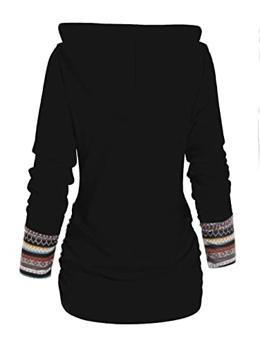 ZAFUL Women's Hoodies Long Sleeve Cowl Neck Button Hooded Shirts Knit Tops 2024 Fall Outfits Casual Boho Pullover Sweatshirt Black