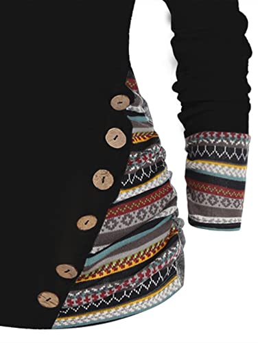 ZAFUL Women's Hoodies Long Sleeve Cowl Neck Button Hooded Shirts Knit Tops 2024 Fall Outfits Casual Boho Pullover Sweatshirt Black