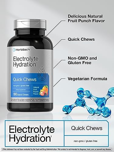 Horbäach Electrolyte Quick Chews | 180 Count | Fruit Punch Flavor | Vegetarian, Non-GMO & Gluten Free Hydration Supplement