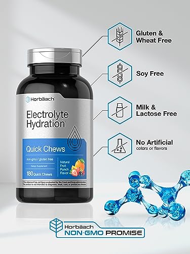 Horbäach Electrolyte Quick Chews | 180 Count | Fruit Punch Flavor | Vegetarian, Non-GMO & Gluten Free Hydration Supplement