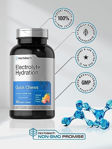 Horbäach Electrolyte Quick Chews | 180 Count | Fruit Punch Flavor | Vegetarian, Non-GMO & Gluten Free Hydration Supplement