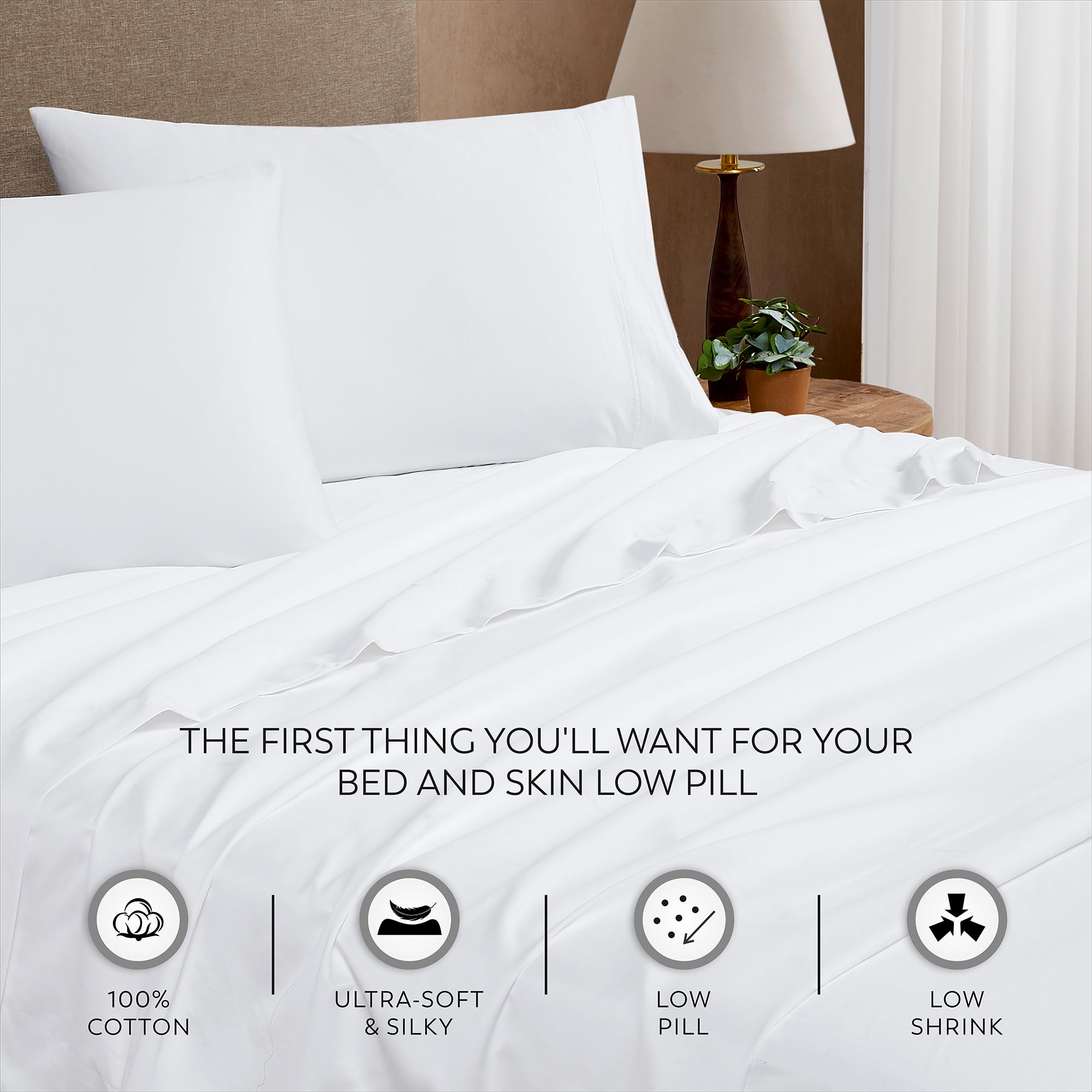 AIREOLUX 100% Cotton Snow Bed Sheet Set Full Size, 600 Thread Count Sheets - Wrinkle-Resistant Ultra-Soft & Silky Sateen Sheets (1 Flat, 1 Fitted Sheet & 2 Pillowcases) with Deep Pocket Sheets