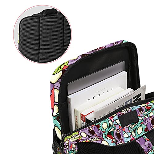 LORVIES Cartoon Zombie Heads School Bag for Student Bookbag Women Travel Backpack Casual Daypack Travel Hiking Camping