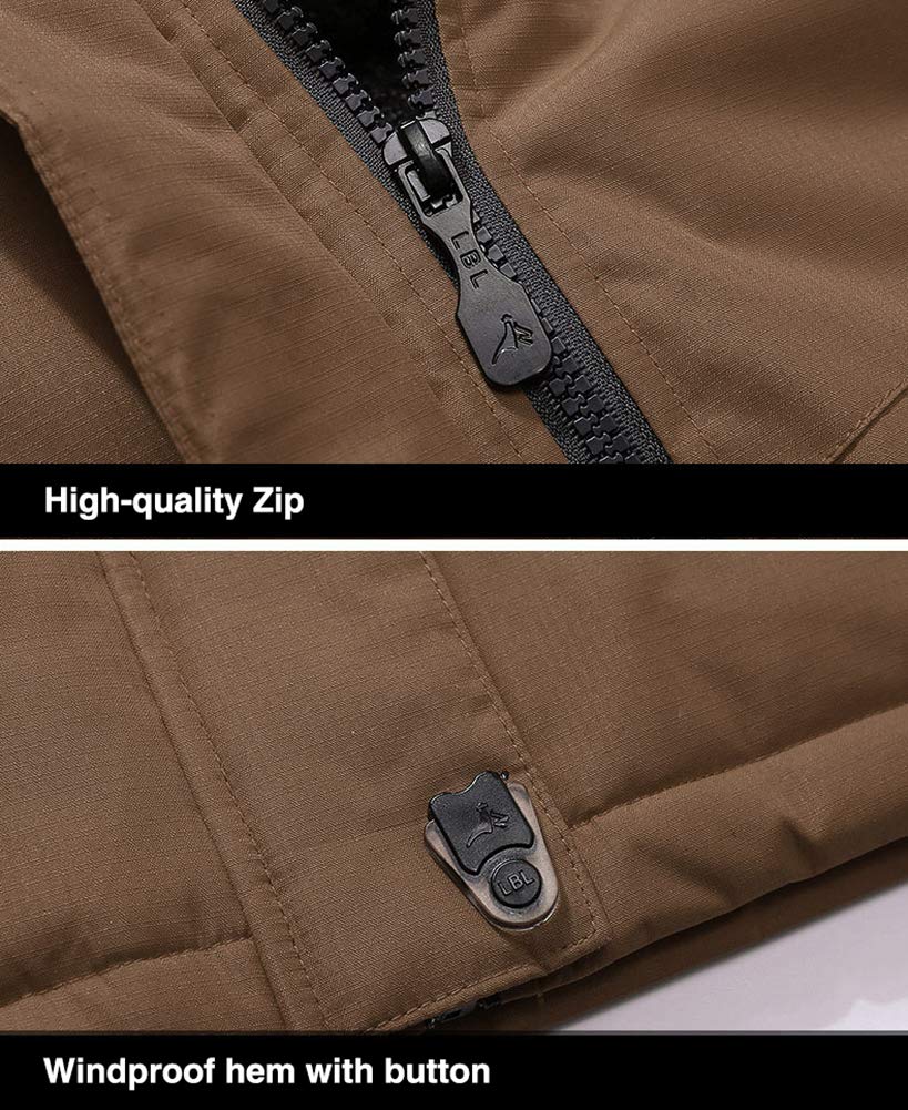 MAGCOMSEN Rain Jacket Men Rain Coats Warm Snow Jacket Waterproof Jacket Snowboarding Jacket Ski Jacket Skiing Jacket Winter Coat for Men Windbreaker Mens Parka Brown