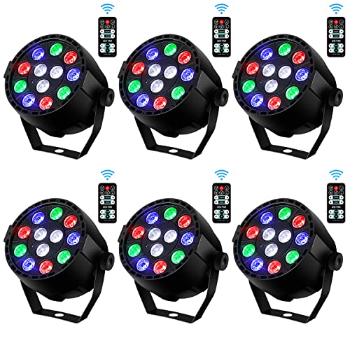 Stage Lights 6 Packs, Czgor 12x1W LED RGBW LED Par Lights, 8 Channel DJ Party Lights with DMX Controller Auto Master-Slave Mode for Events Birthday Bar Dance Decoration 6Pcs