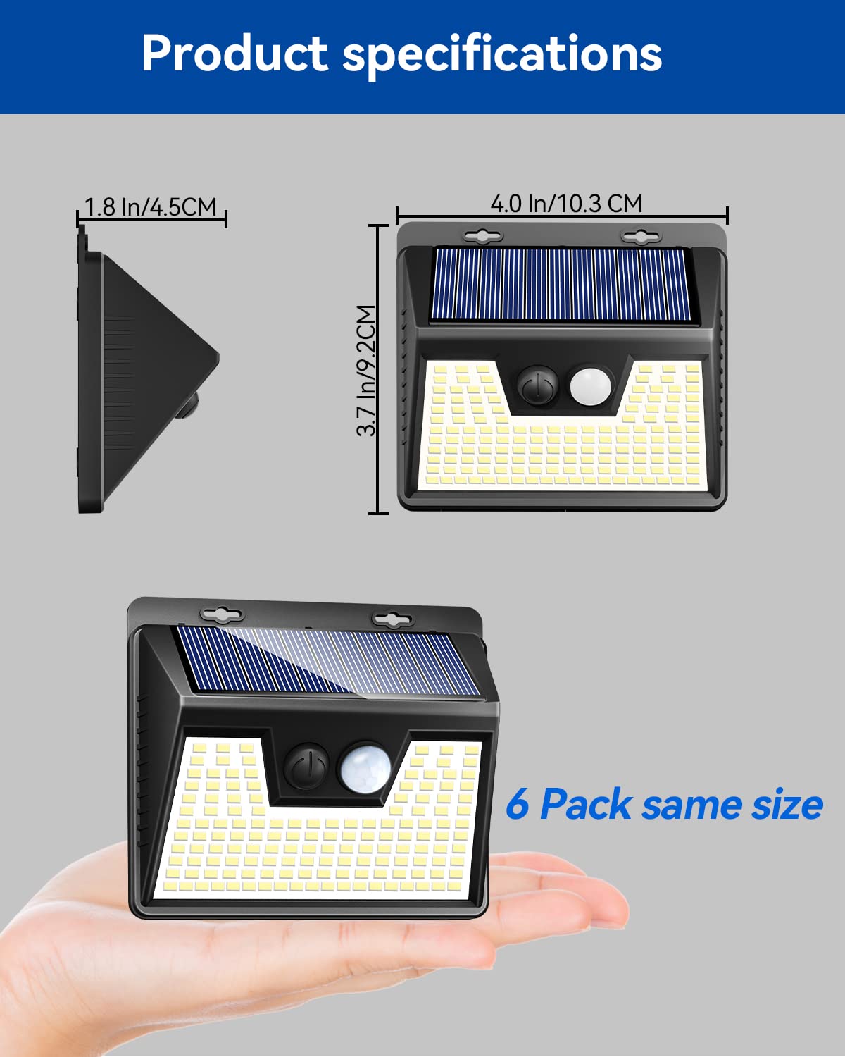 Peasur Solar Lights Outdoor Motion Sensor, 6 Pack 140 LED Solar Powered Fence Light Waterproof, 3 Modes Solar Security Wall Lighting for Outside Yard Deck Garden
