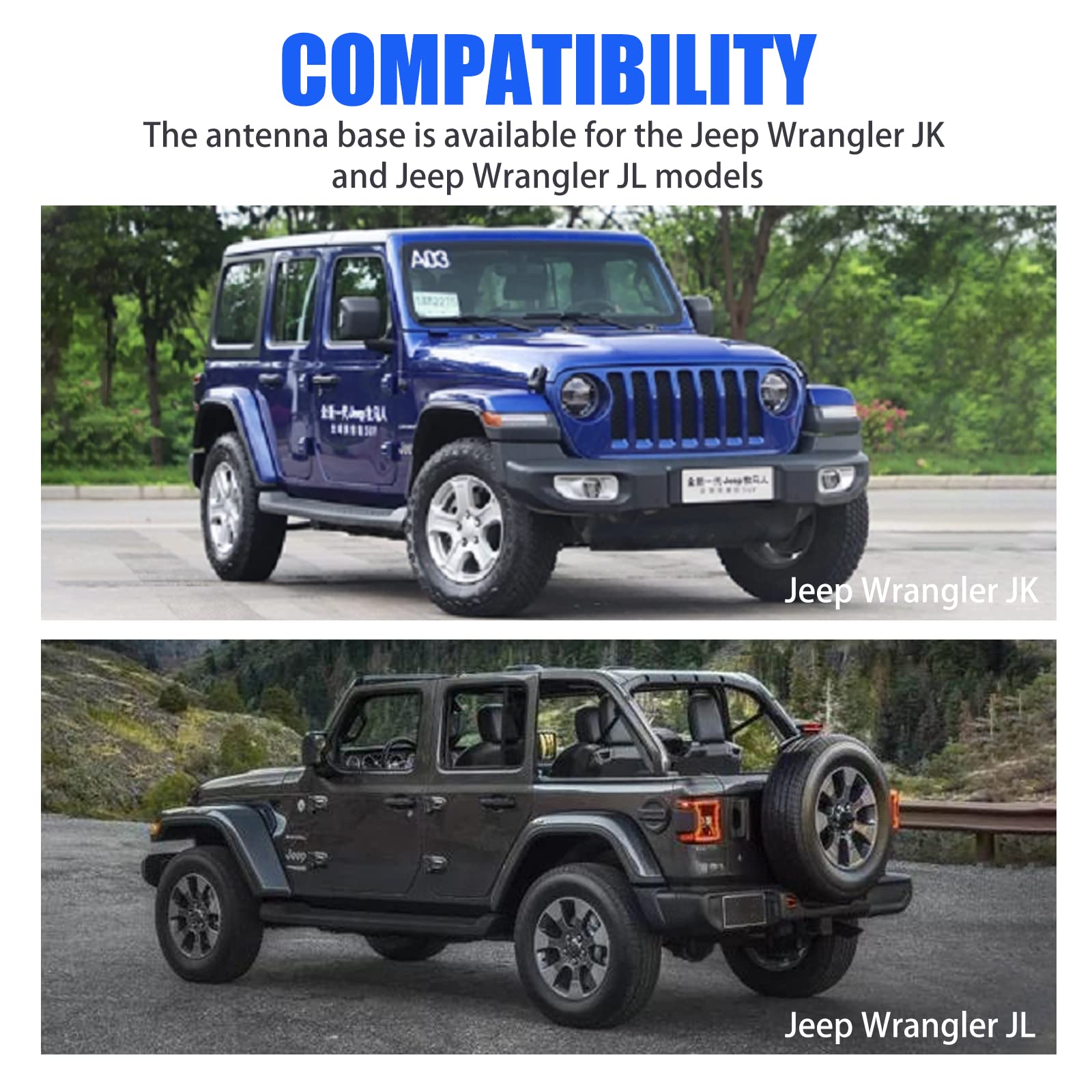 Miytsya 1 PC Car Antenna Base Decorative Cover, Radio Antenna Base Protection Case Accessories, for 2007-2022 Jeep Wrangler JK/JL ABS Frame Bezel Protective Shell (Black)