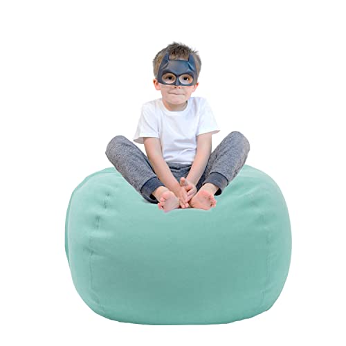 YWhalep Stuffed Animal Storage Bean Bag Chair Cover for Kids Girls Toddler, Extra Large Toy Storage Organizer Beanbag Chair Without Filling for Boys Children Room, Ice Blue 32"