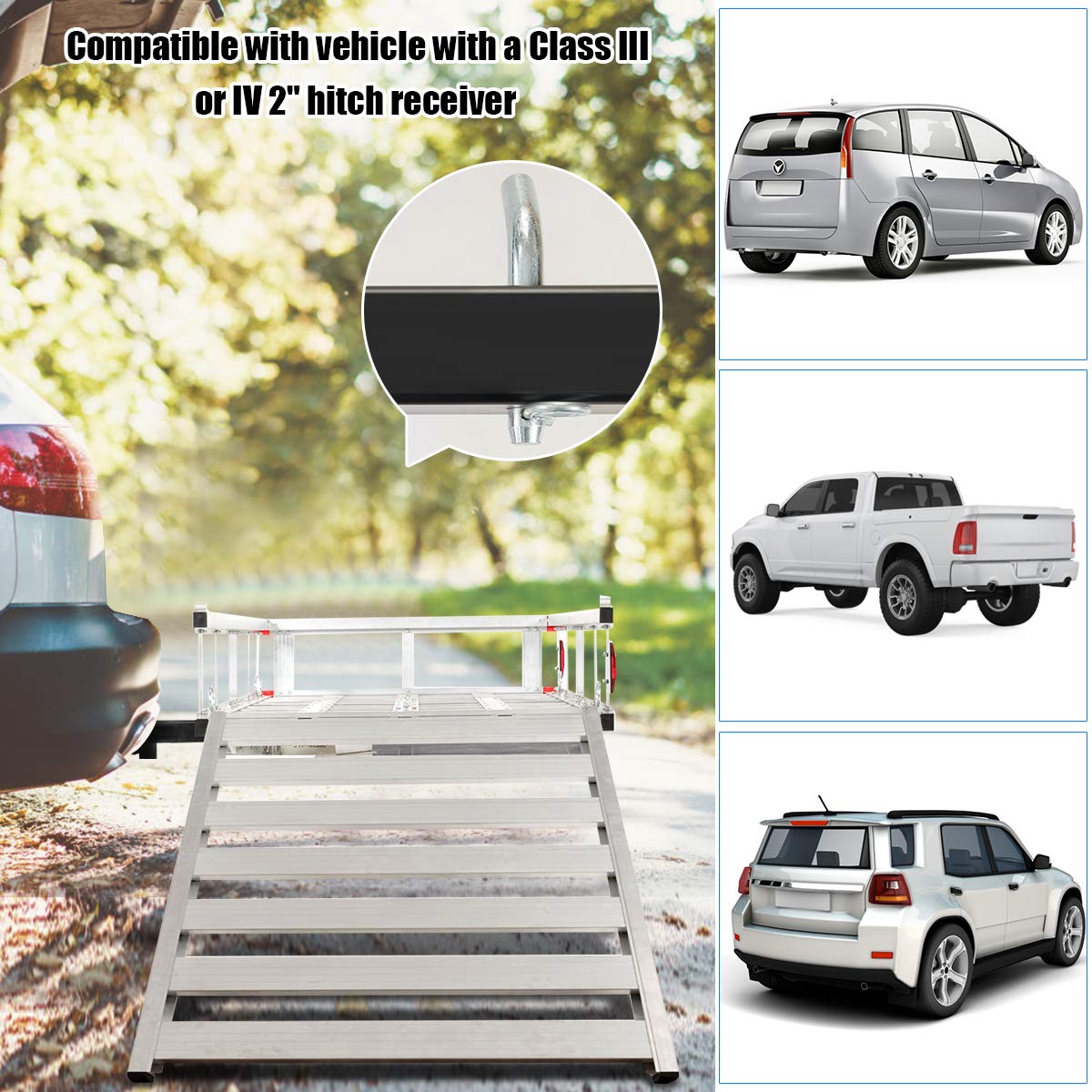 IRONMAX Aluminum Cargo Carrier with Ramp, 50’’ x 29.5’’ Hitch Mount Mobility Scooter Wheelchair Carrier, Tow Hitch Cargo Carrier for Car, Van, SUV, RV, 500 LBS Capacity