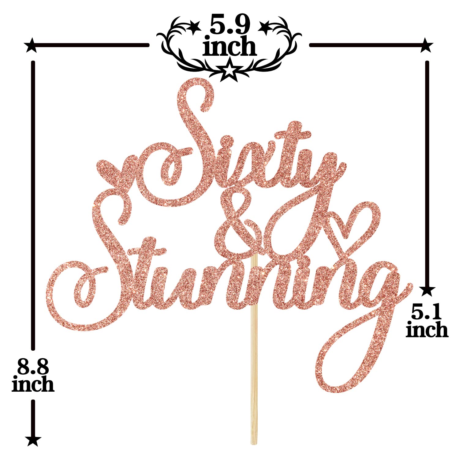 Rose Gold Glitter Sixty & Stunning Cake Topper, 60 Years Loved and Blessed/Cheers to 60 Years/60 & Fabulous, 60th Birthday/Anniversary Party Decorations